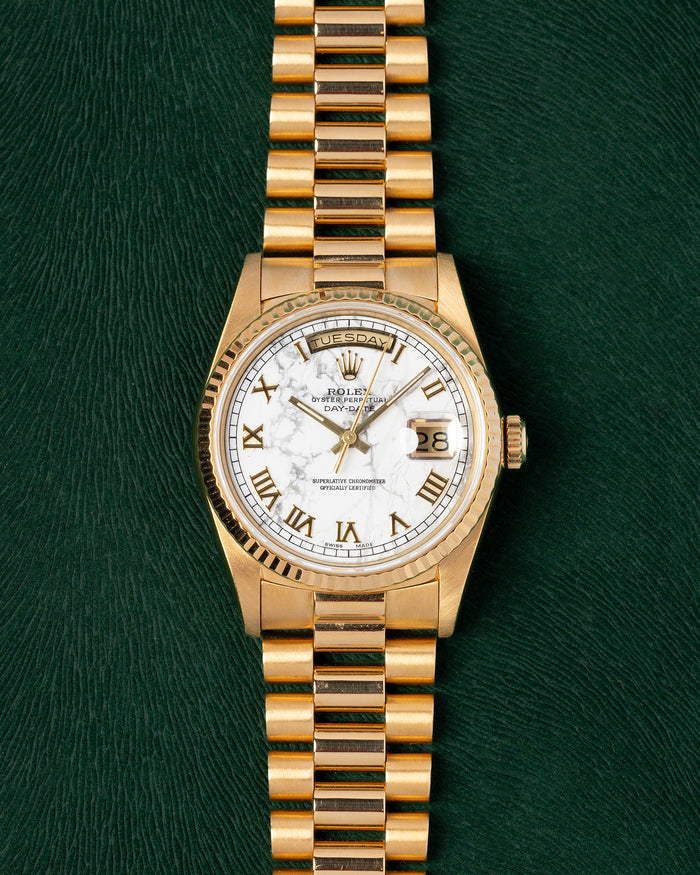 Yellow Gold Rolex Day-Date Custom Marble Dial 18238 – Grand Caliber